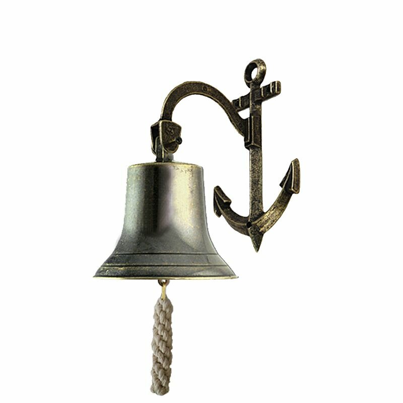 Колокол корабельный (рында-бульнь) на кронштейне "Якорь", диам. 14 см, цвет - "антик"