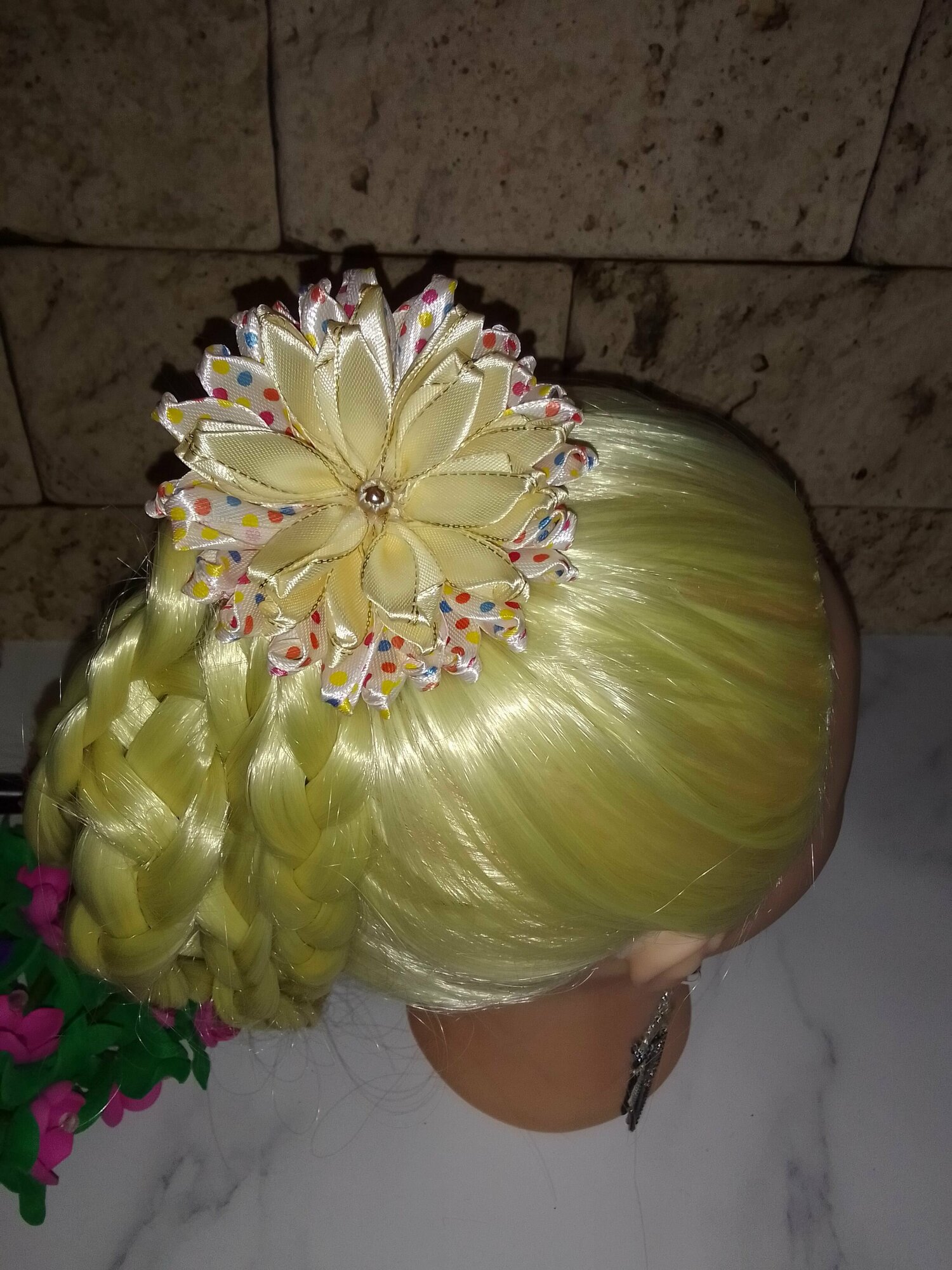 Набор резиночек для волос "Астра", атлас, бежевый, 90 мм, для девочек