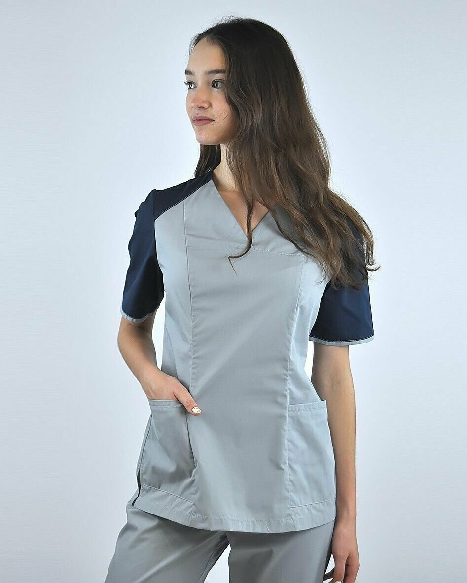 Костюм медицинский женский вилан, серый, размер 44, рост 176, ткань тиси