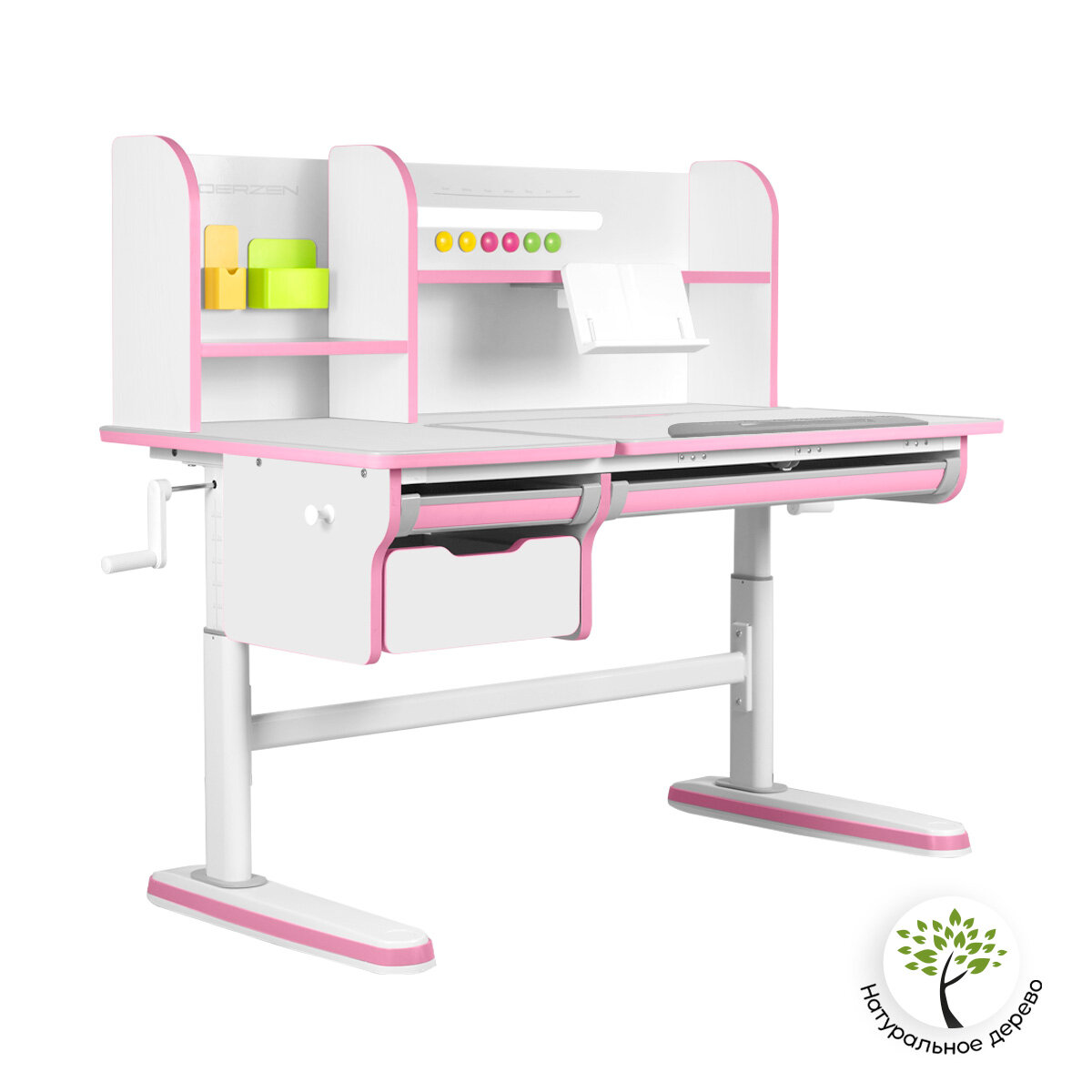 Растущая парта для школьника Kinderzen Dali Plus белый/розовый