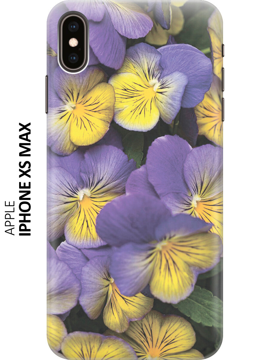 Силиконовый чехол на Apple iPhone XS Max / Эпл Айфон Икс Эс Макс с рисунком "Фиолетовые и желтые фиалки"