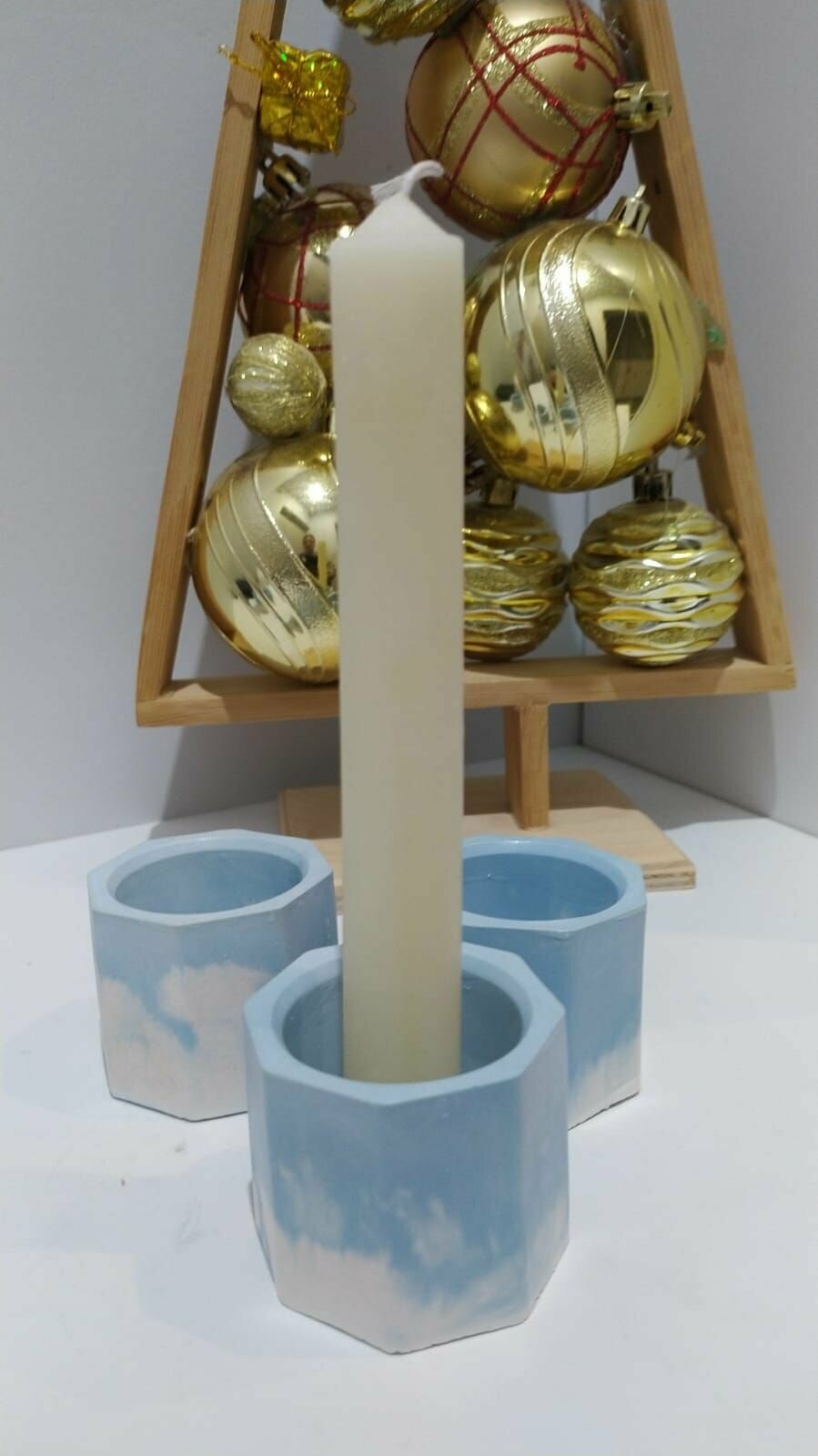 Подсвечник(мини кашпо) голубой мрамор