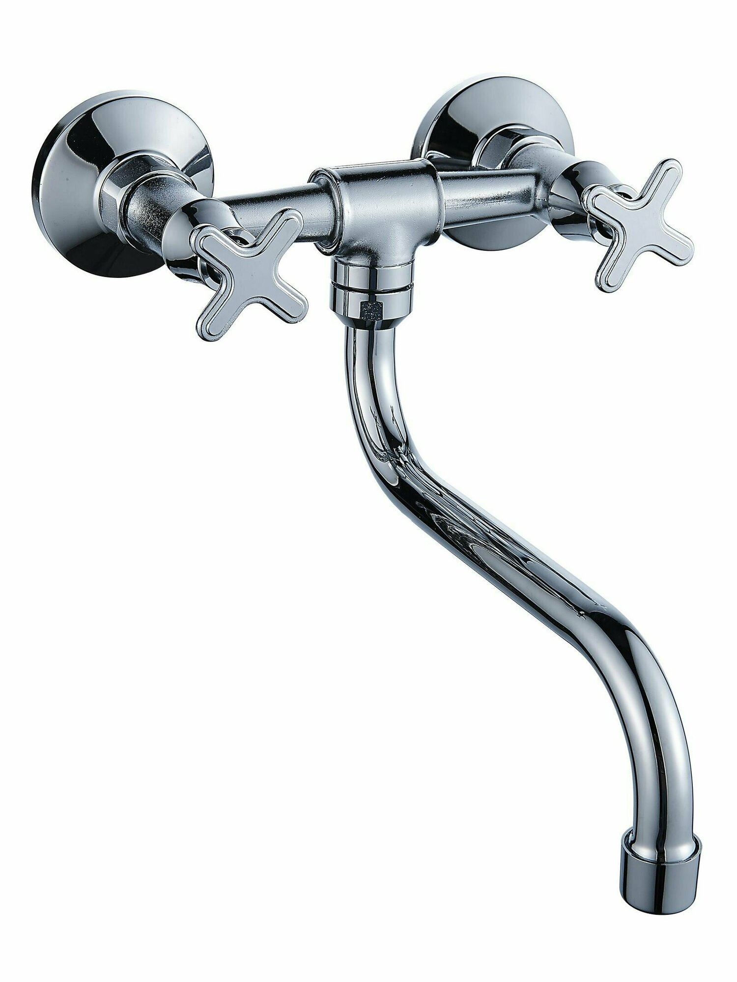 Смеситель на раковину настенный Эверест B46-350 с круглым поворотным изливом, кран-буксы 1/2", хром