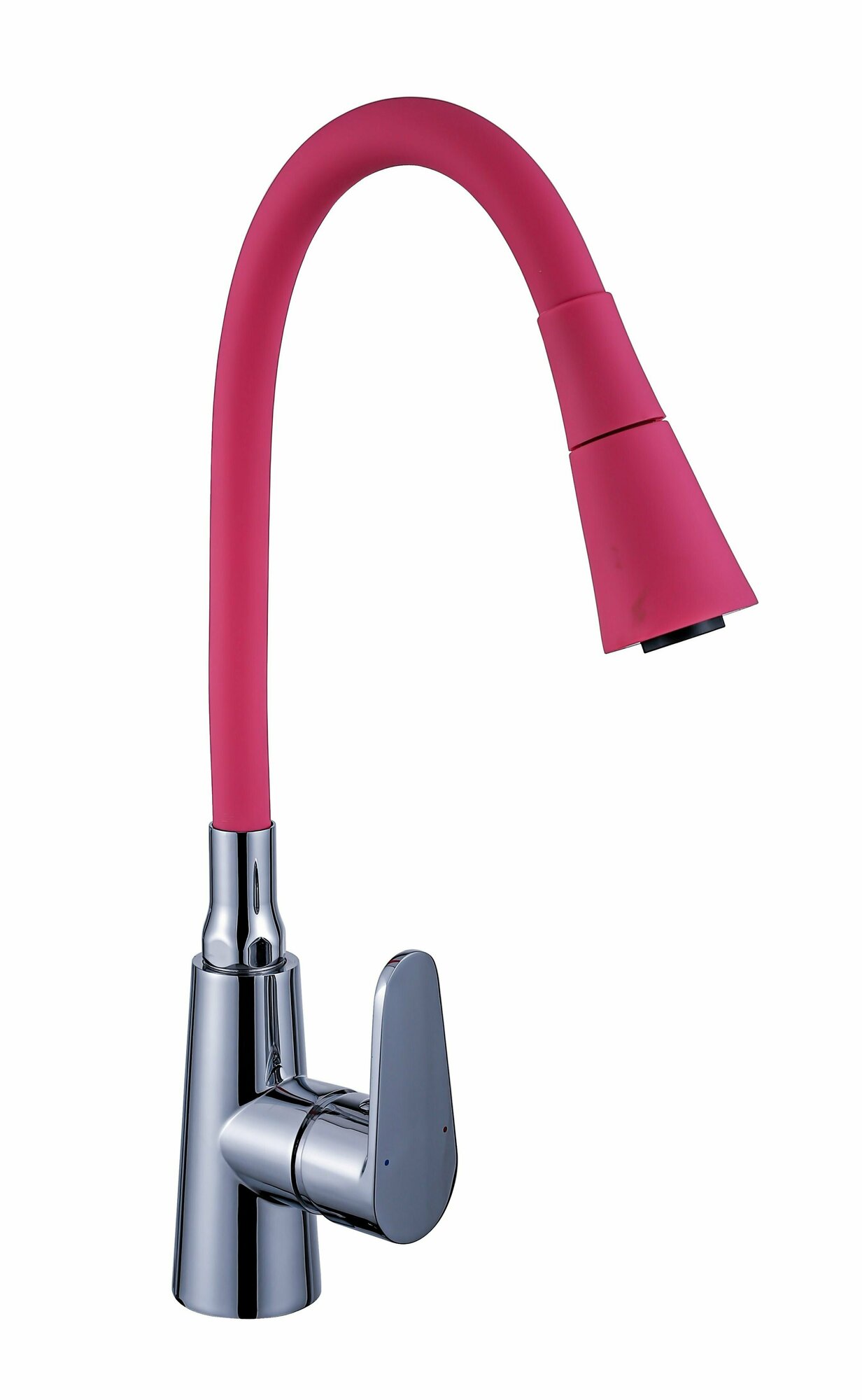 Смеситель на кухню Potato P4231-13 с гибким красным изливом, 2 режима, картридж 35 мм, хром, крепление гайка