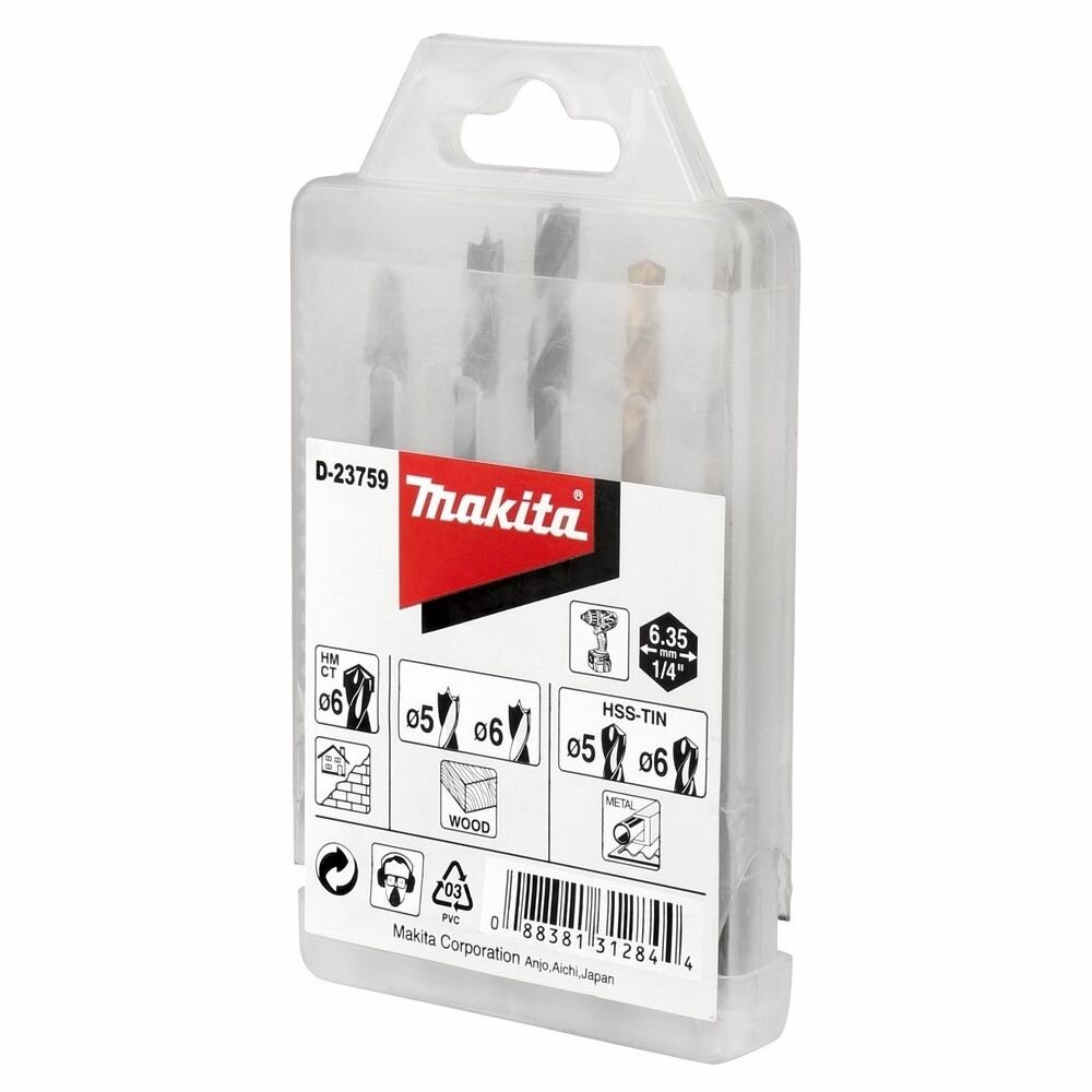 Набор сверл Makita, по различным материалам, 5-6 мм, 5 шт, D-23759