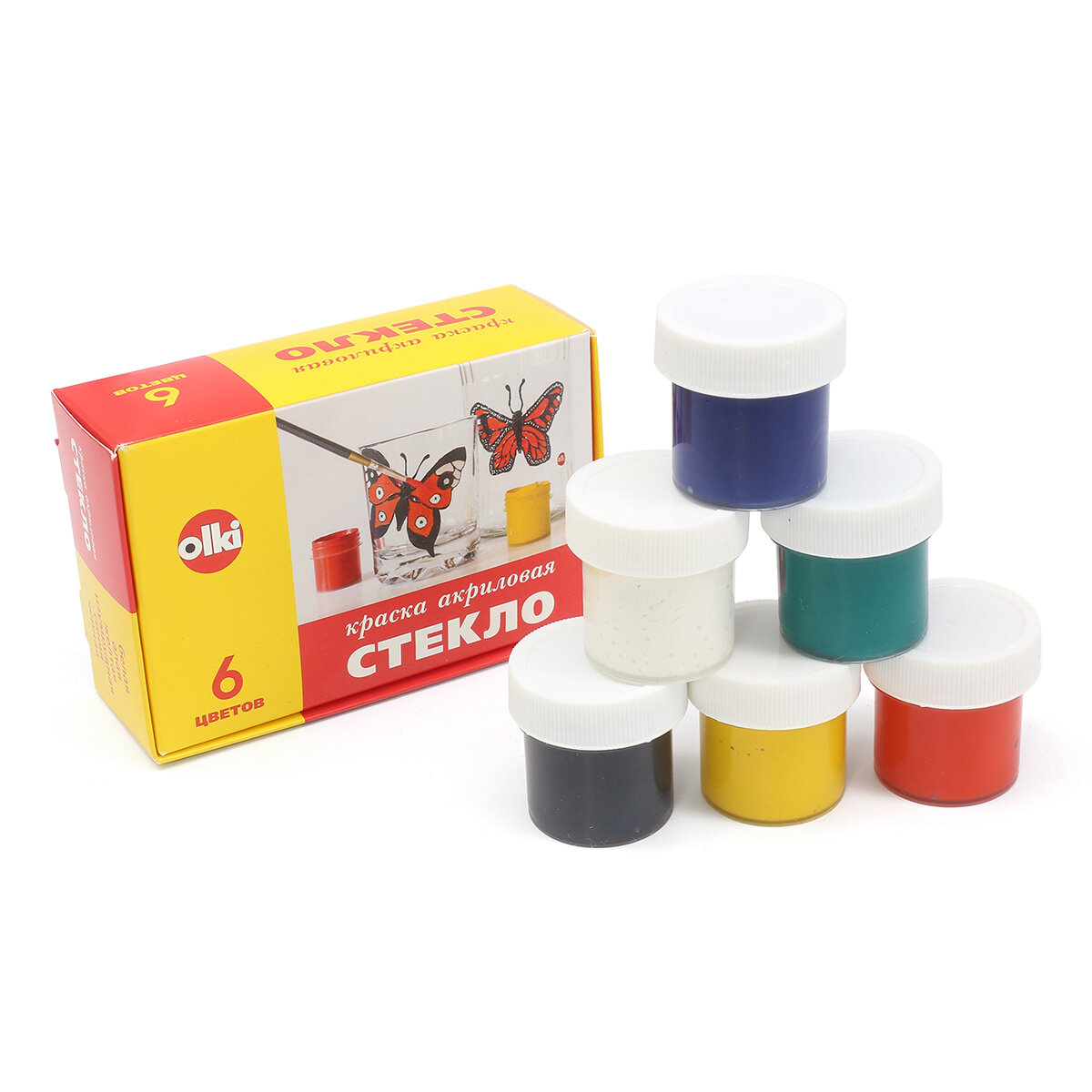4197 Набор акриловых красок по стеклу, 6 цветов, Olki