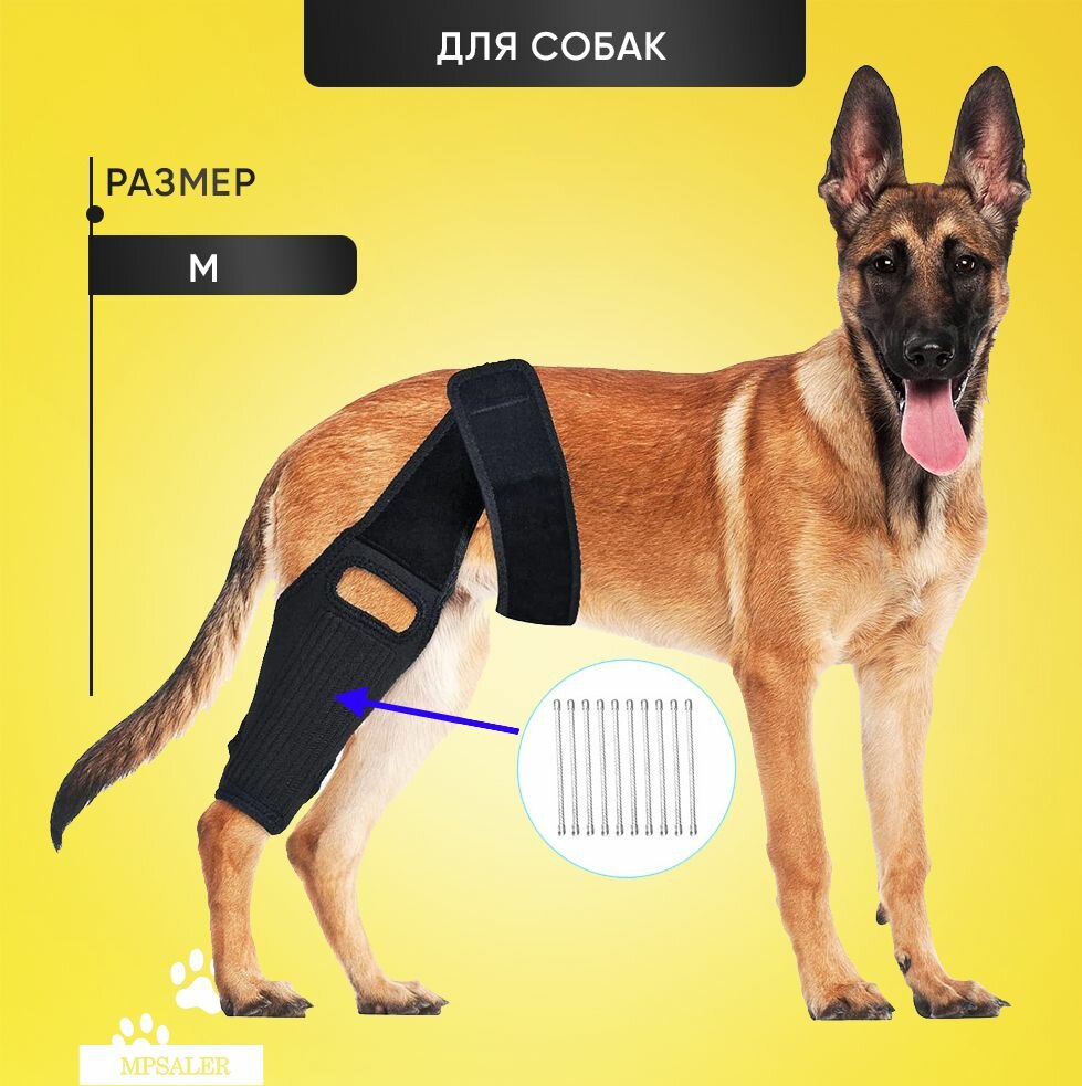 Бандаж для собаки на заднюю и переднюю лапу. На локтевой и коленный сустав, на все лапы, 10 вставок. Размер M.