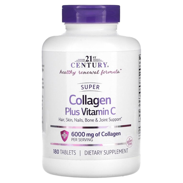 Препарат для укрепления связок и суставов 21st Century Super Collagen Plus Vitamin C, 180 шт.