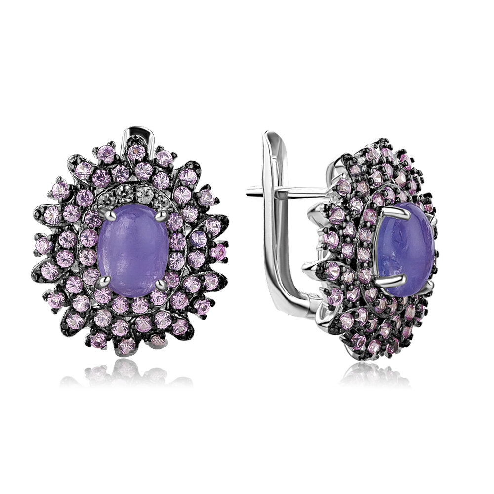 Серьги, серебро, 925 проба, сапфир, танзанит
