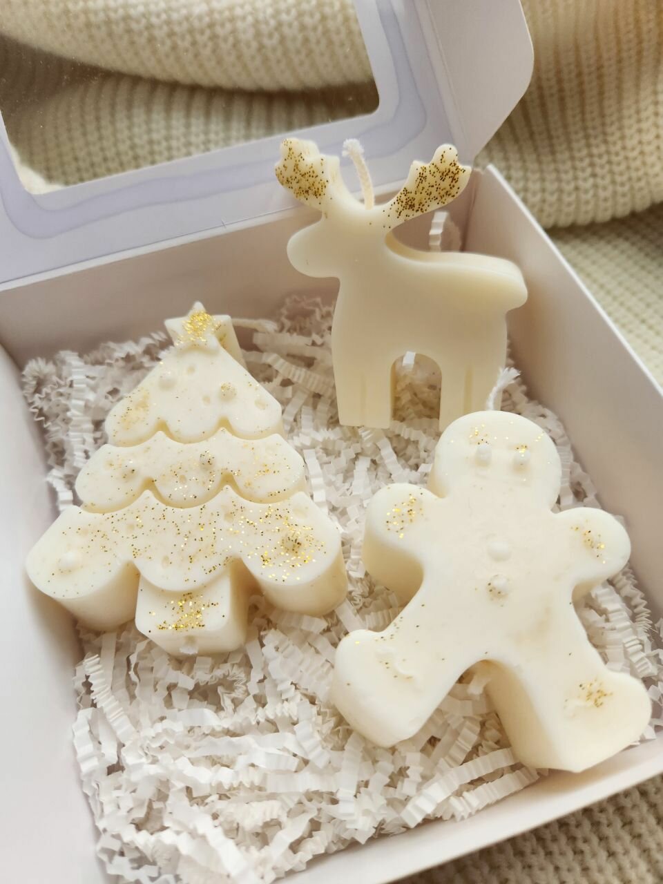 Набор новогодних интерьерных свечей из соевого воска "Happy New Year Big Tree"/Подарок на Новый Год/Уют и тепло в вашем доме/Новогодняя коллекция