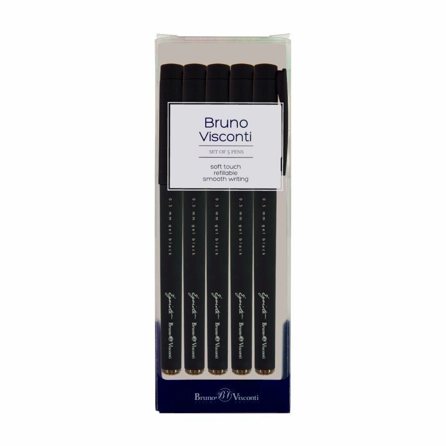 Гелевые ручки BrunoVisconti "Egoiste. Black", набор из 5 ручек, черные чернила