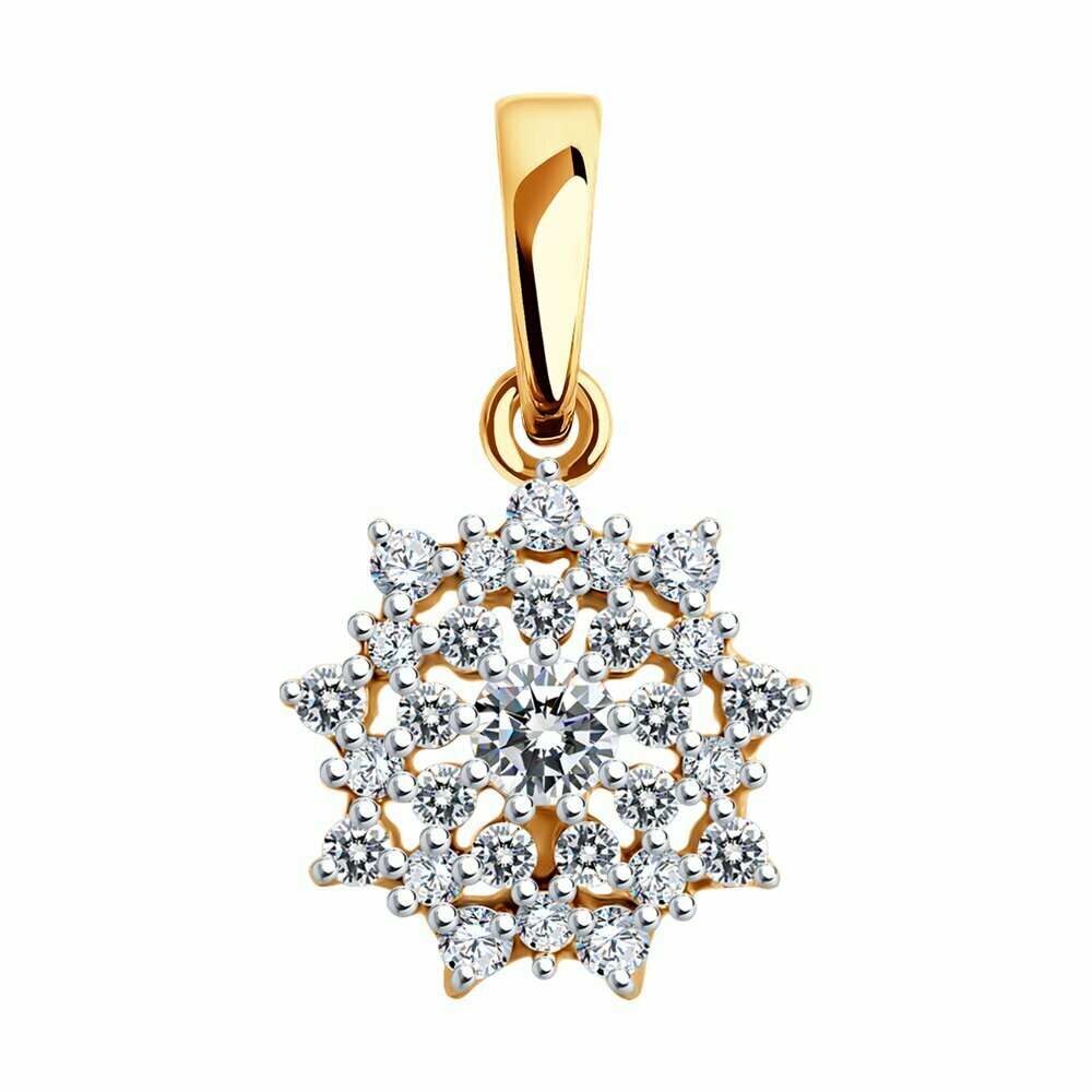 Подвеска, красное золото, 585 проба, фианит