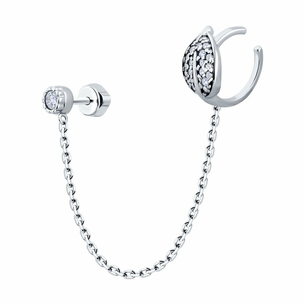 Кафф, серебро, 925 проба, родирование, фианит