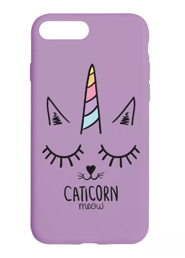 Чехол на Айфон 7 plus, Айфон 8 plus / iPhone 7 Plus, iPhone 8 Plus матовый фиолетовый с принтом "Caticorn"