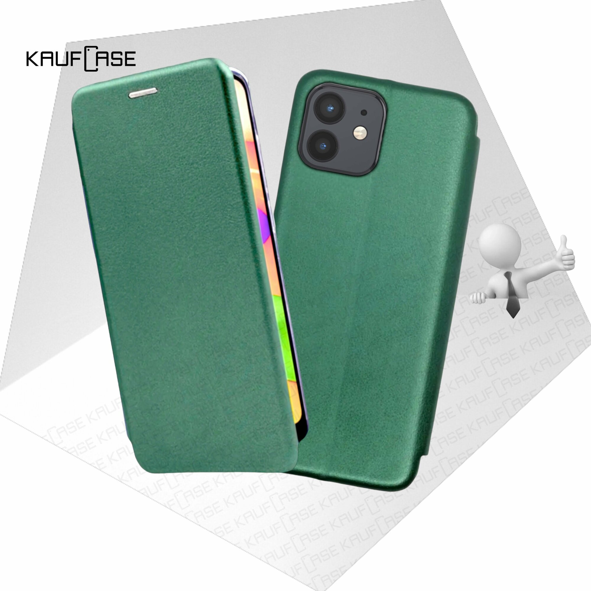 Чехол книжка KaufCase для телефона Apple iPhone 12 mini (5.4"), темно-зеленый. Трансфомер