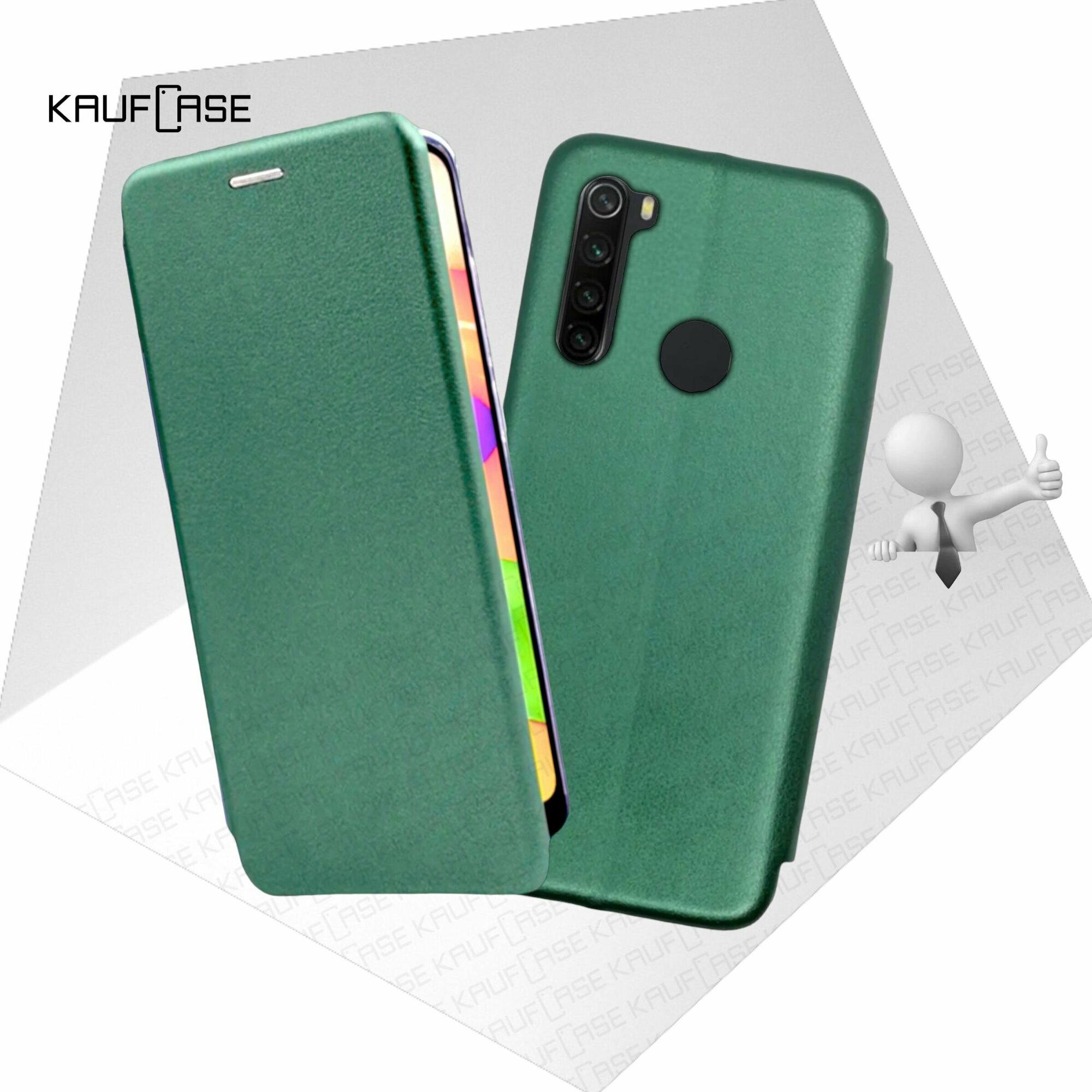 Чехол книжка KaufCase для телефона Xiaomi Redmi Note 8 (6.3"), темно-зеленый. Трансфомер