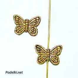 Металлическая бусина Бабочка 0003527 золотой цвет 14x10 мм, цена за 10 шт.