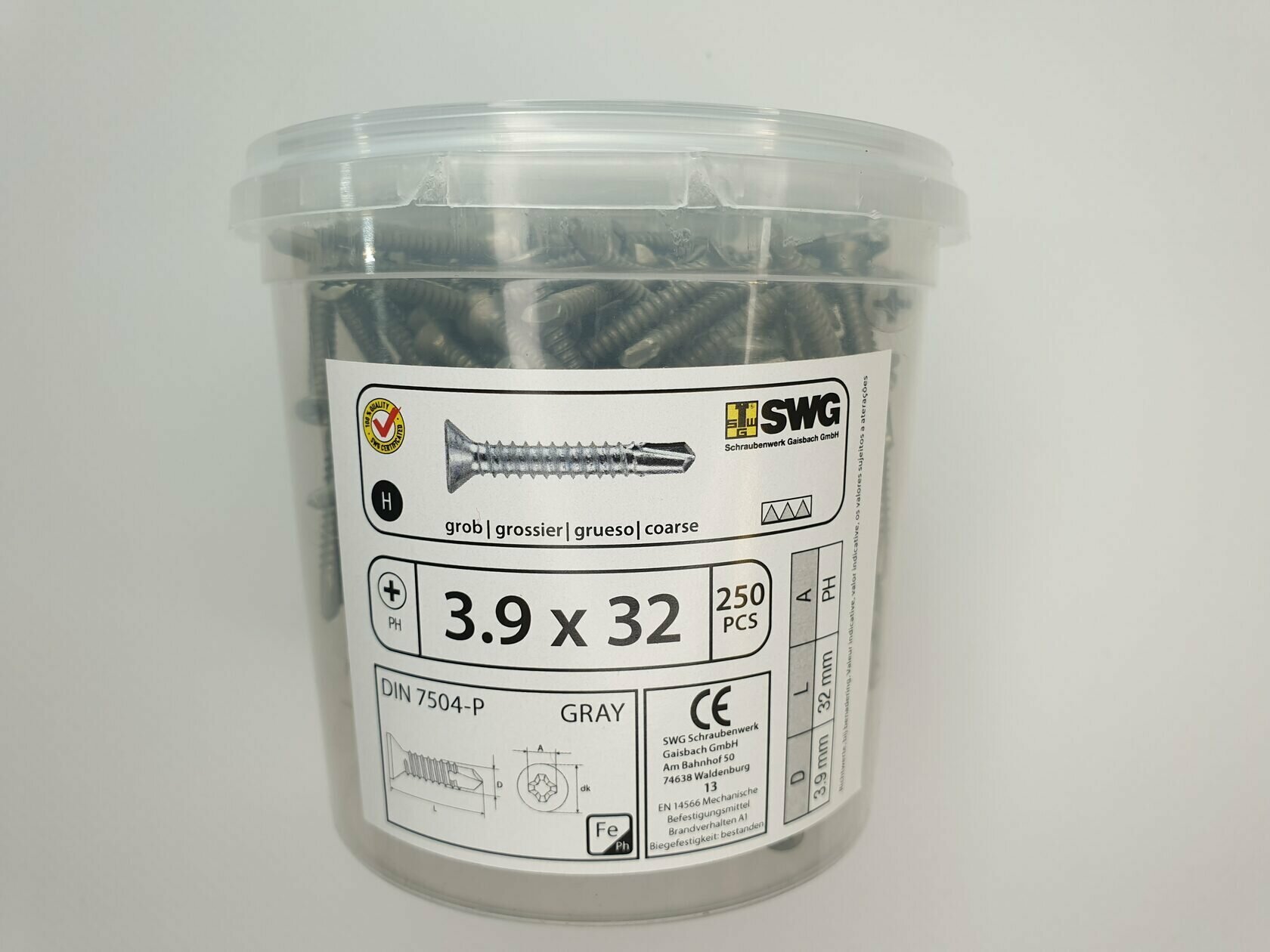 Саморез по металлу DIN 7504-P 3.9x32 (250 pcs) grey GZ SWG, Германия