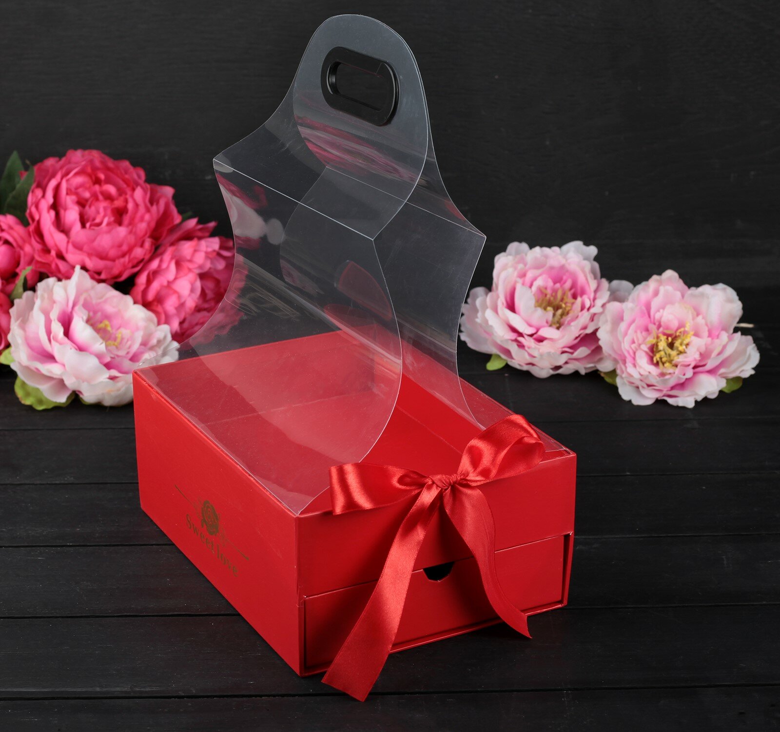 Переноска для цветов, красная, 25х18х10,5 см