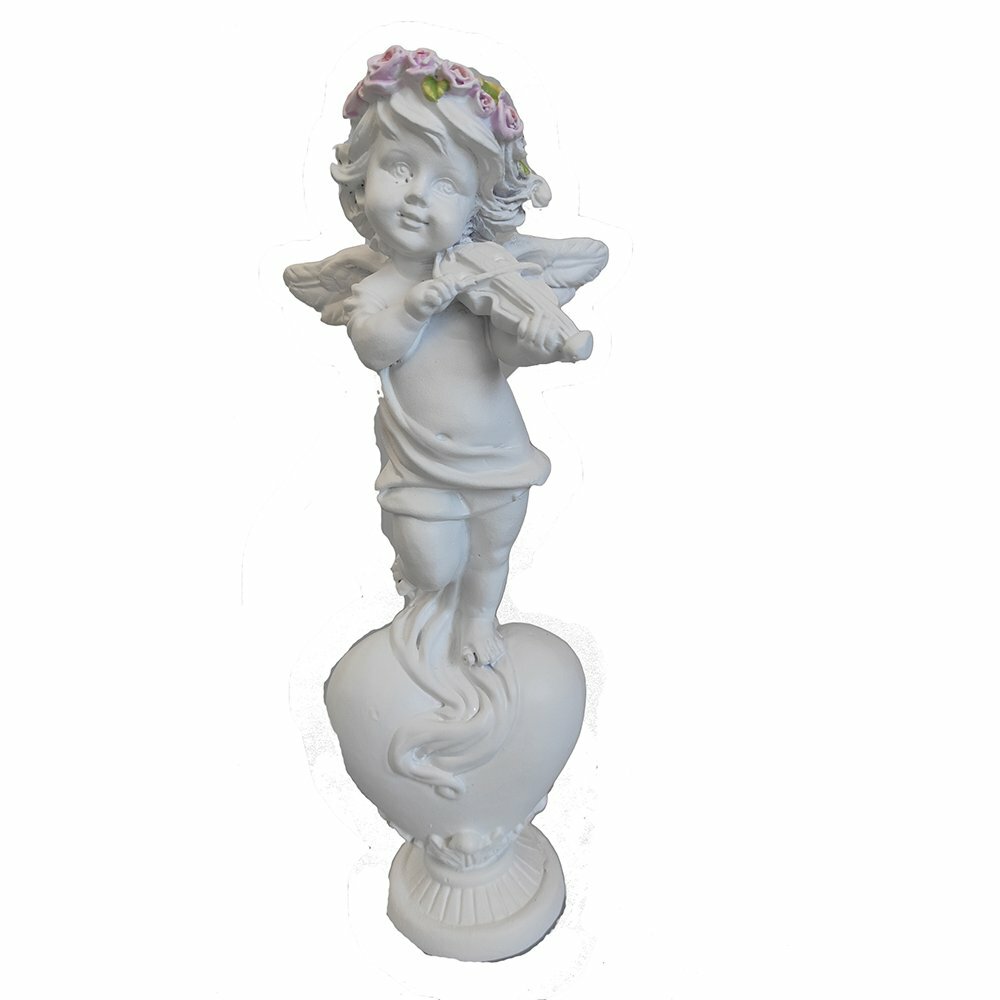 Фигура декоративная Ангел со скрипкой на сердце, цв. белый 4х4х16см KSMR-718337/A121