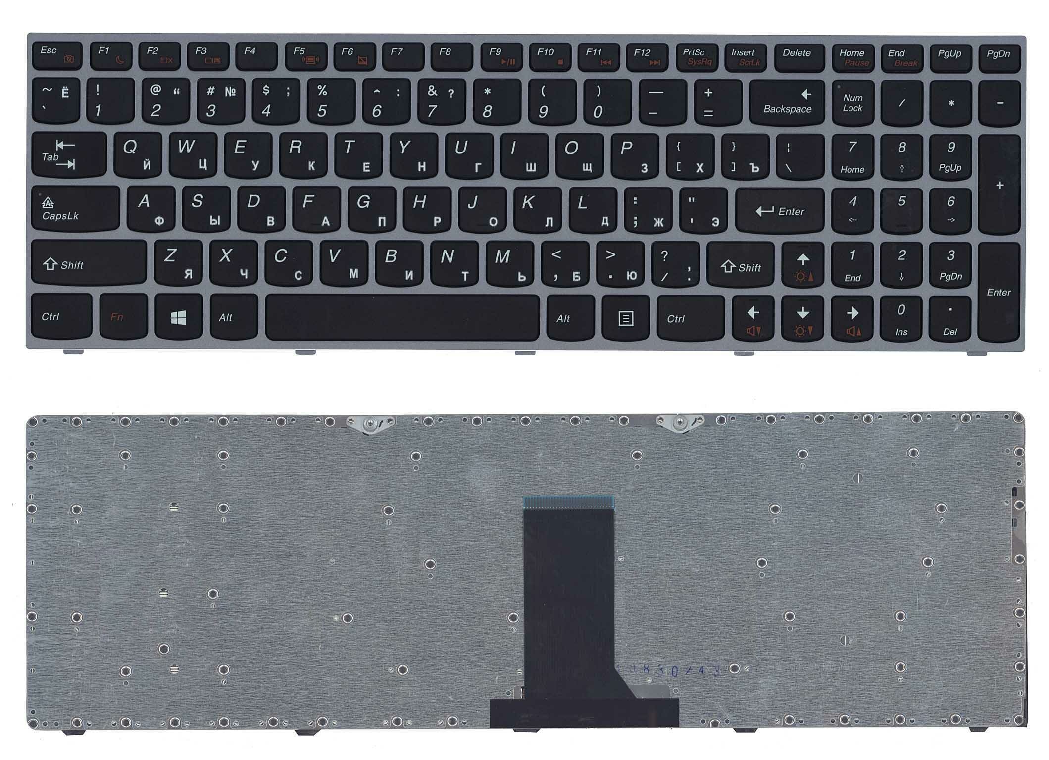 Клавиатура для ноутбука Lenovo IdeaPad B5400 M5400 черная с серебристой рамкой