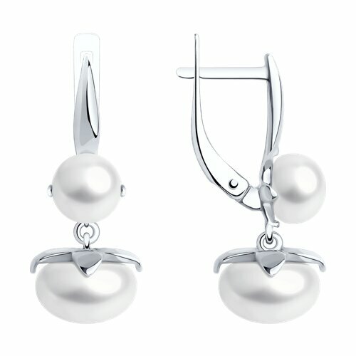 Серьги с подвесками, серебро, 925 проба, родирование, жемчуг культивированный