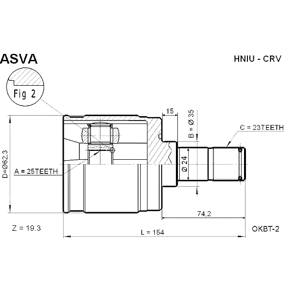 ASVA hniu-crv (42320S0E300) шрус внутренний задний 25x35x23 Honda (Хонда) Honda (Хонда) : cr-v 1996-2002 rd1 / rd2