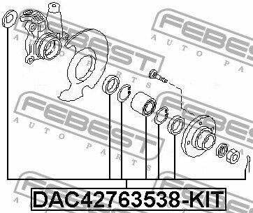 Подшипник ступичный передний комплект, DAC42763538KIT FEBEST DAC42763538-KIT