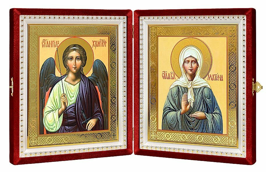 Складень именной "Блаженная Матрона Московская (лик № 007) - Ангел Хранитель (лик № 005)", размер ликов 15*18 см