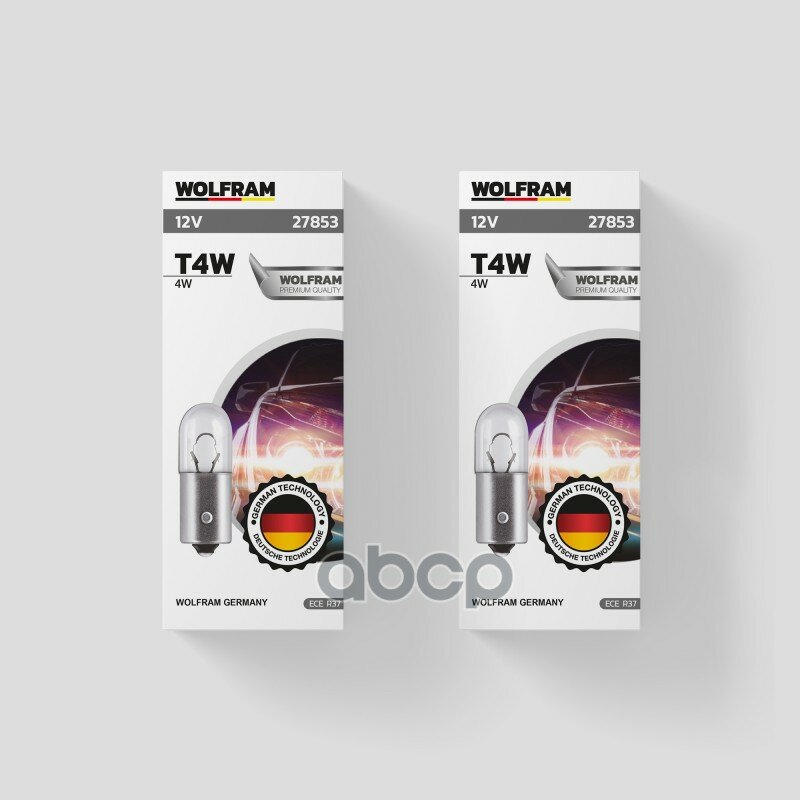 Лампа T4W 12V 4W BA9s WOLFRAM HALOGEN BULB 1 шт. картон 27853/T4W 4W BA9s T4W 4W BA9s WOLFRAM арт. 27853