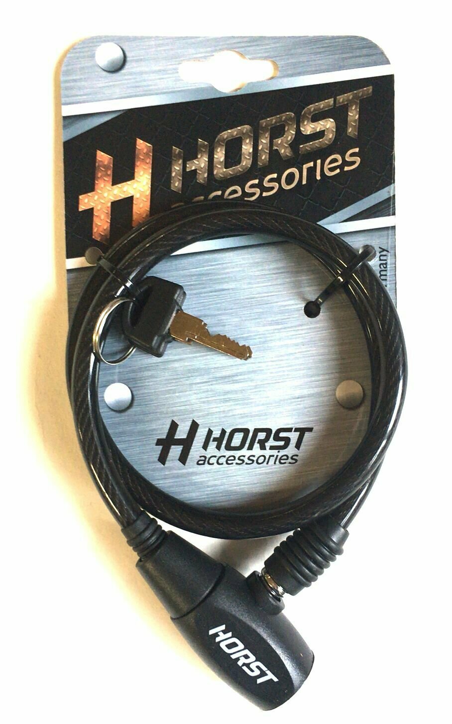 Велозамок HORST. 8х650мм. Трос. На ключе. Цвет: Черный.
