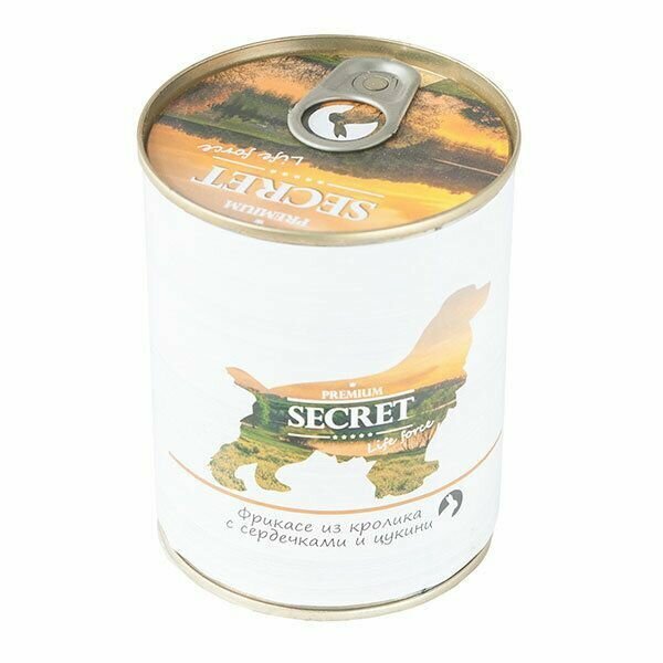 Secret Premium Life Force Adult влажный консервированный корм для взрослых собак крупных пород фрикасе из кролика с сердечками и цукини, 340г, 6 шт.