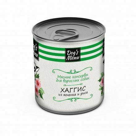 Dog's Menu Влажный корм для взрослых собак , хаггис из ягненка и риса , 750 г