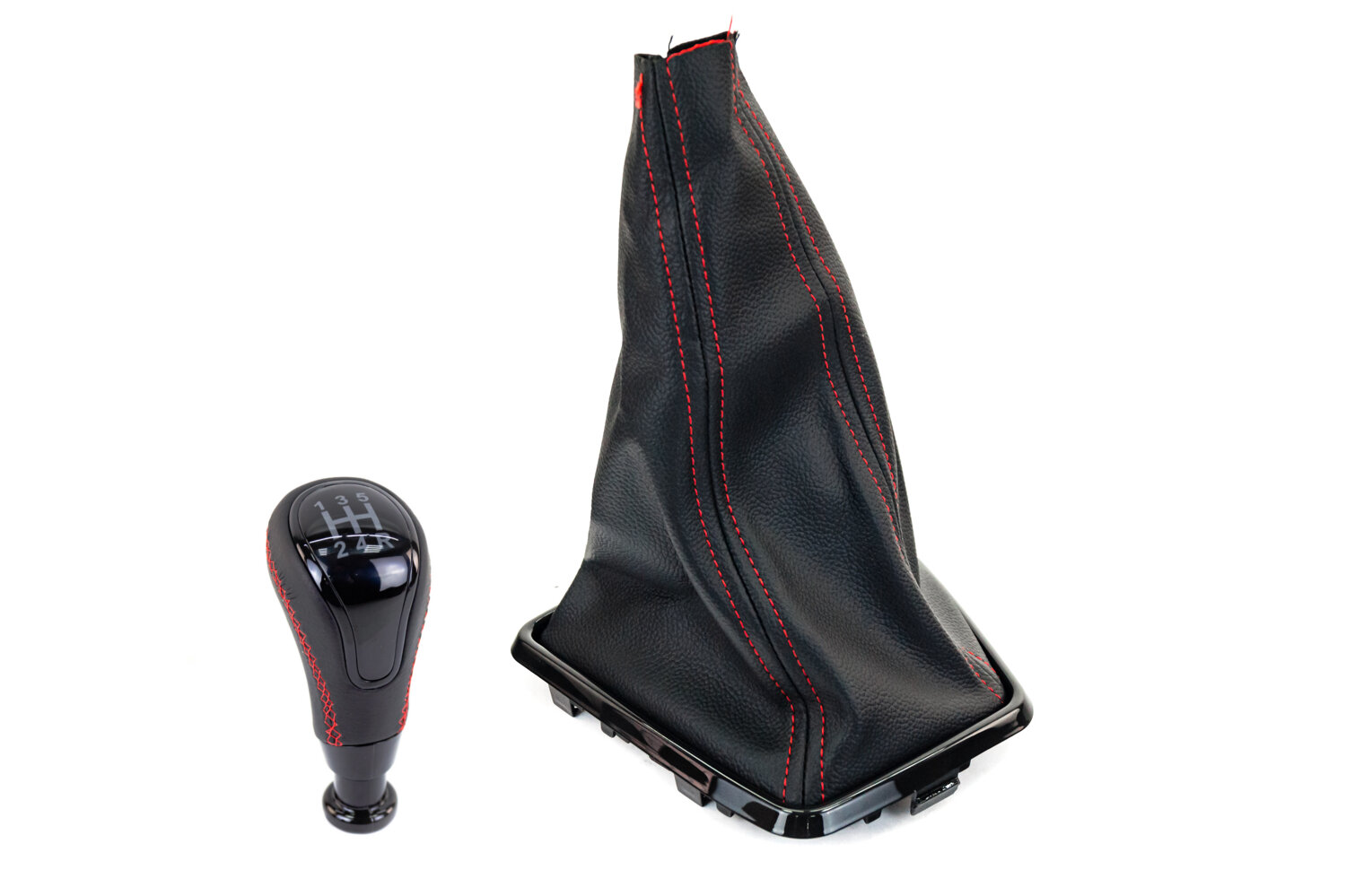 Ручка КПП Sal-Man черный лак с пыльником, рамкой и красной прострочкой для Лада Веста