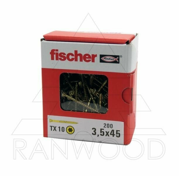 Fischer FTF-ST YZP шуруп 3,5х45 для напольных покрытий с неполной резьбой, шлиц ТХ, желтый цинк /200 шт./