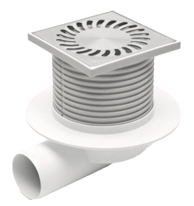 Трап пластиковый AZARIO D50(боковой слив) с решеткой SUN 10х10см