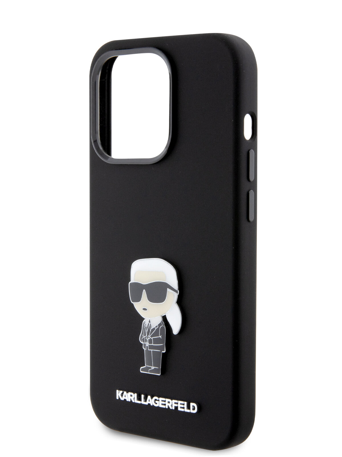 Lagerfeld для iPhone 15 Pro чехол Liquid silicone NFT Karl Ikonik metal pin Hard Black