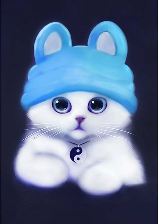 Белый котик в шапочке (полная/квадр.) Ag0029