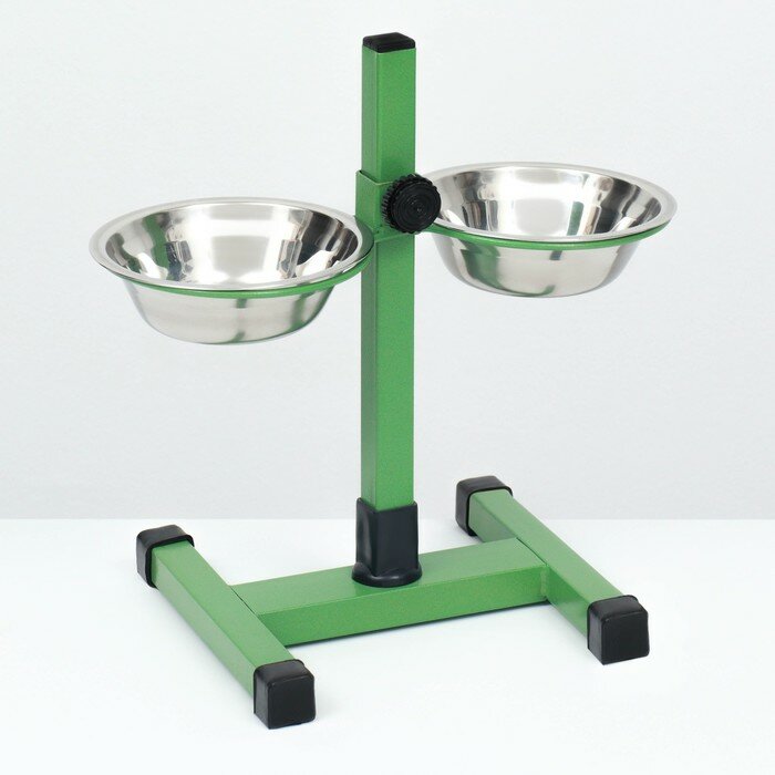 Подставка с мисками, 2 х 350 мл, высота 30 см, разборная, зелёная, 4815033