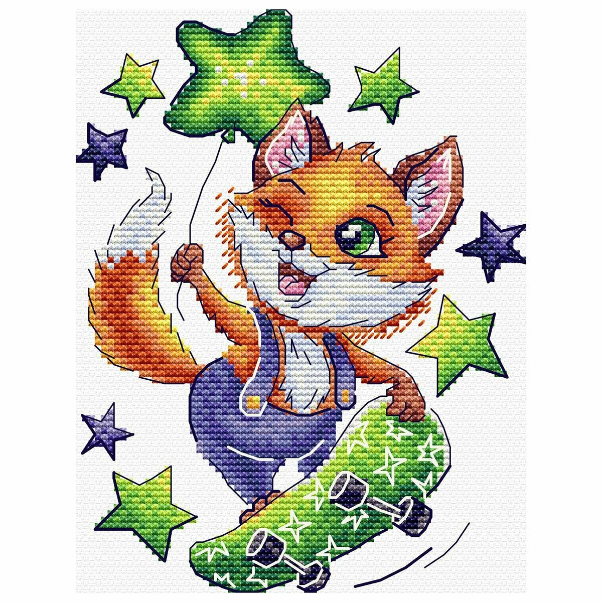 Набор для вышивания крестиком на одежде 'Лисёнок-скейтбордист', 13×17 см, МП Студия