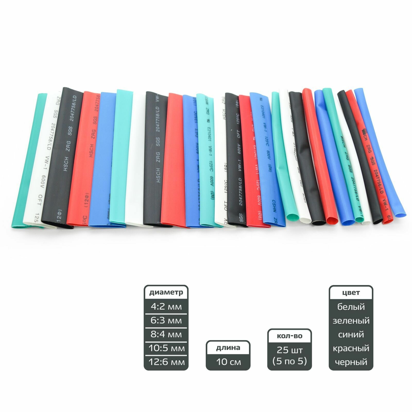 Набор термоусаживаемых трубок 25 шт Jilion