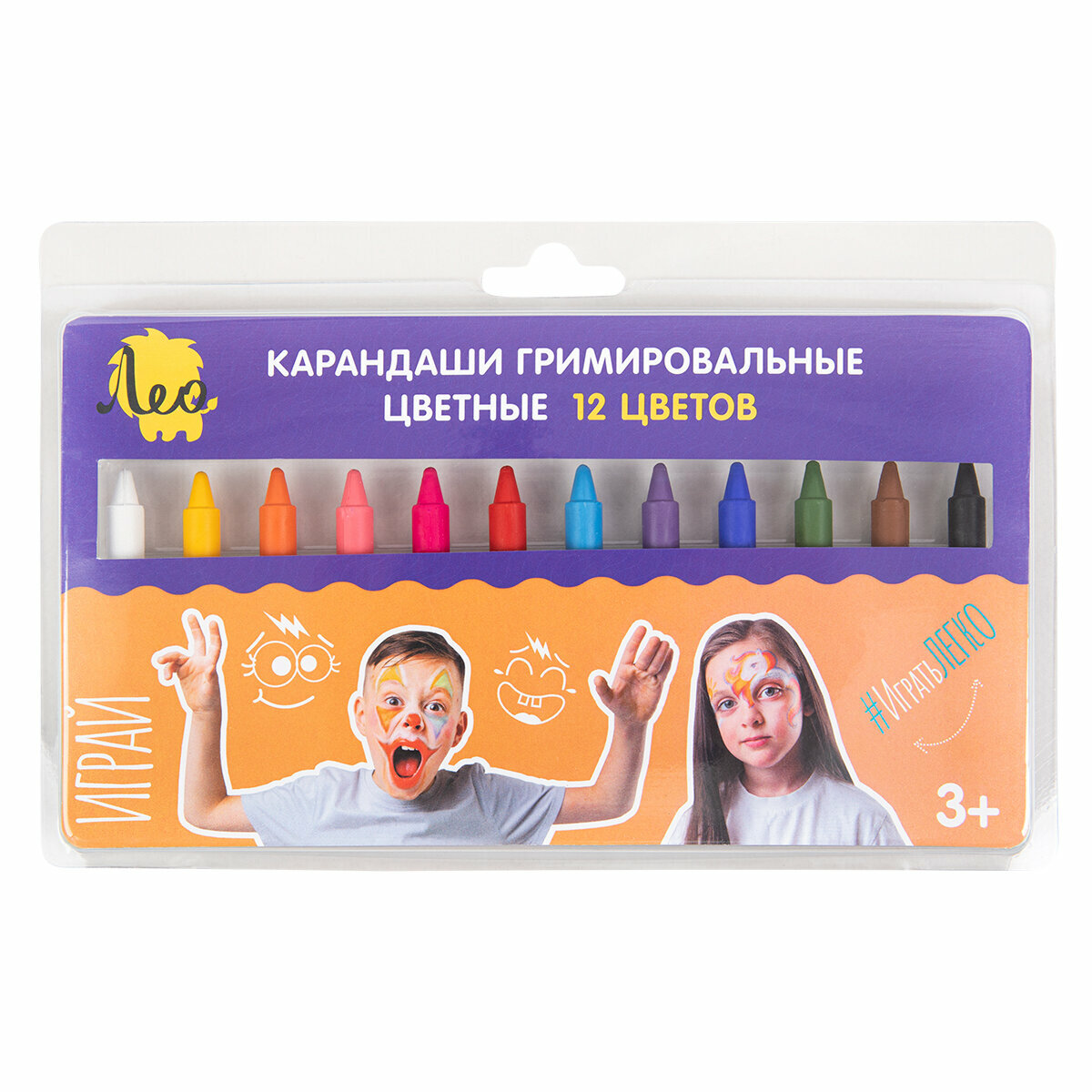 Лео Играй Карандаши гримировальные цветные LPFPS-12набор 12 цветов, вес 42 г