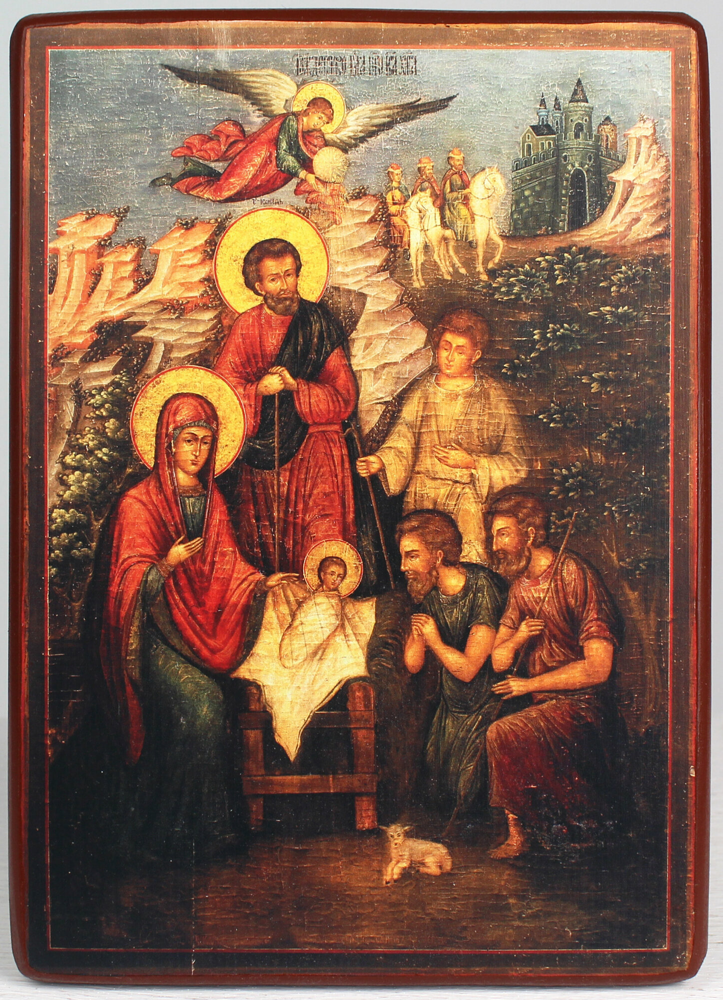 Икона Рождество Христово, деревянная иконная доска, левкас, ручная работа (Art.1233Б)