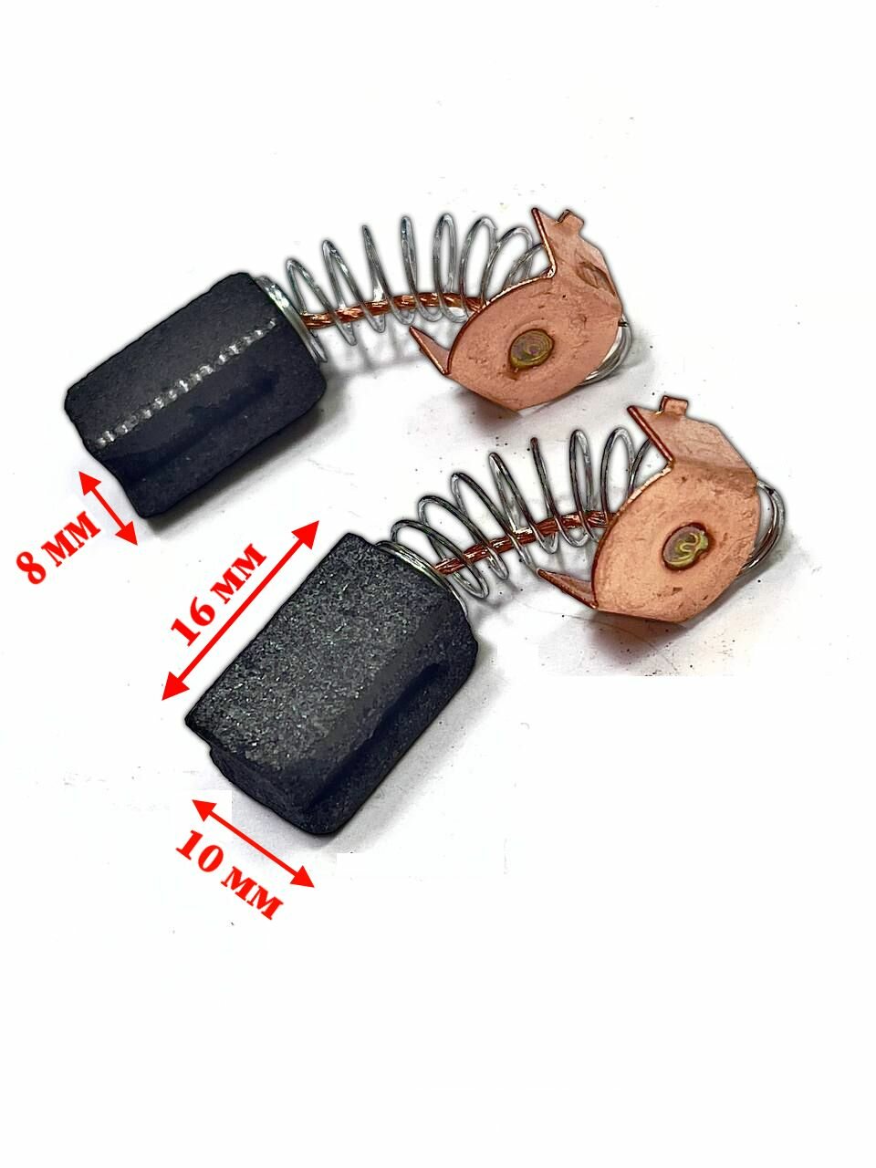Коллекторные щетки AEZ №455 8х10х16 мм Проточка 2, пружина, пятак-зацепы подходит для FERM FAG-125 1400Wt