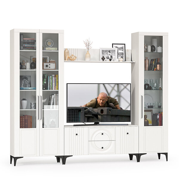 Валенсия Гостиная № 060, цвет ЛДСП белый шагрень/МДФ белый шагрень