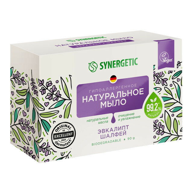 SYNERGETIC мыло Эвкалипт и Шалфей 90 г для ежедневного ухода за кожей и аромата свежести
