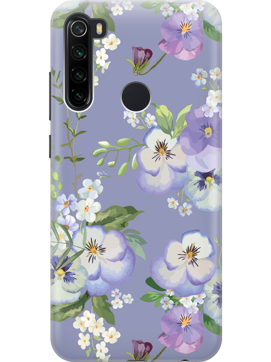 Силиконовый чехол на Xiaomi Redmi Note 8T, Сяоми Редми Ноут 8Т с принтом "Цветочки на синем фоне"