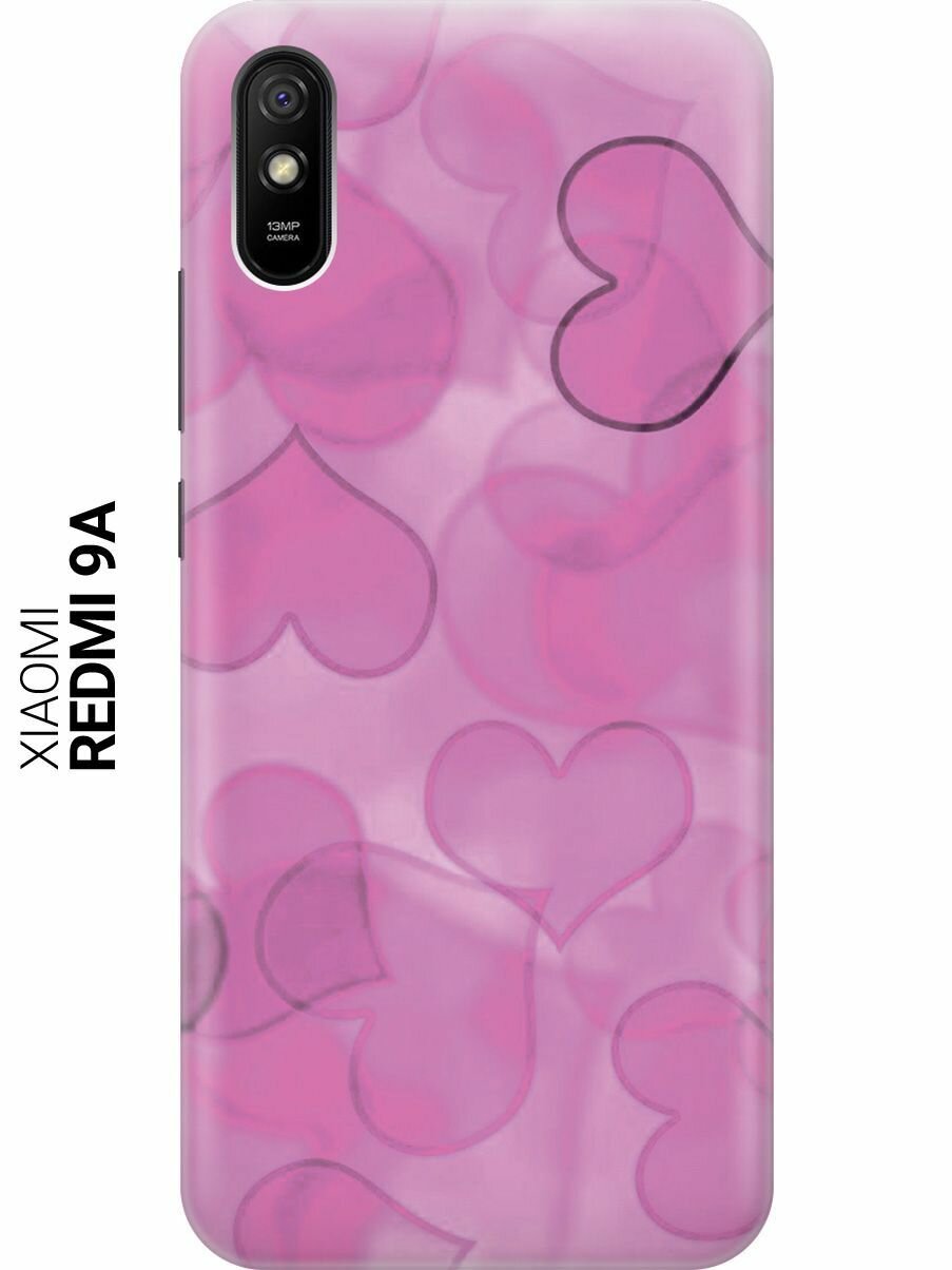 Силиконовый чехол на Xiaomi Redmi 9A, Сяоми Редми 9А с принтом "Розовые сердечки"