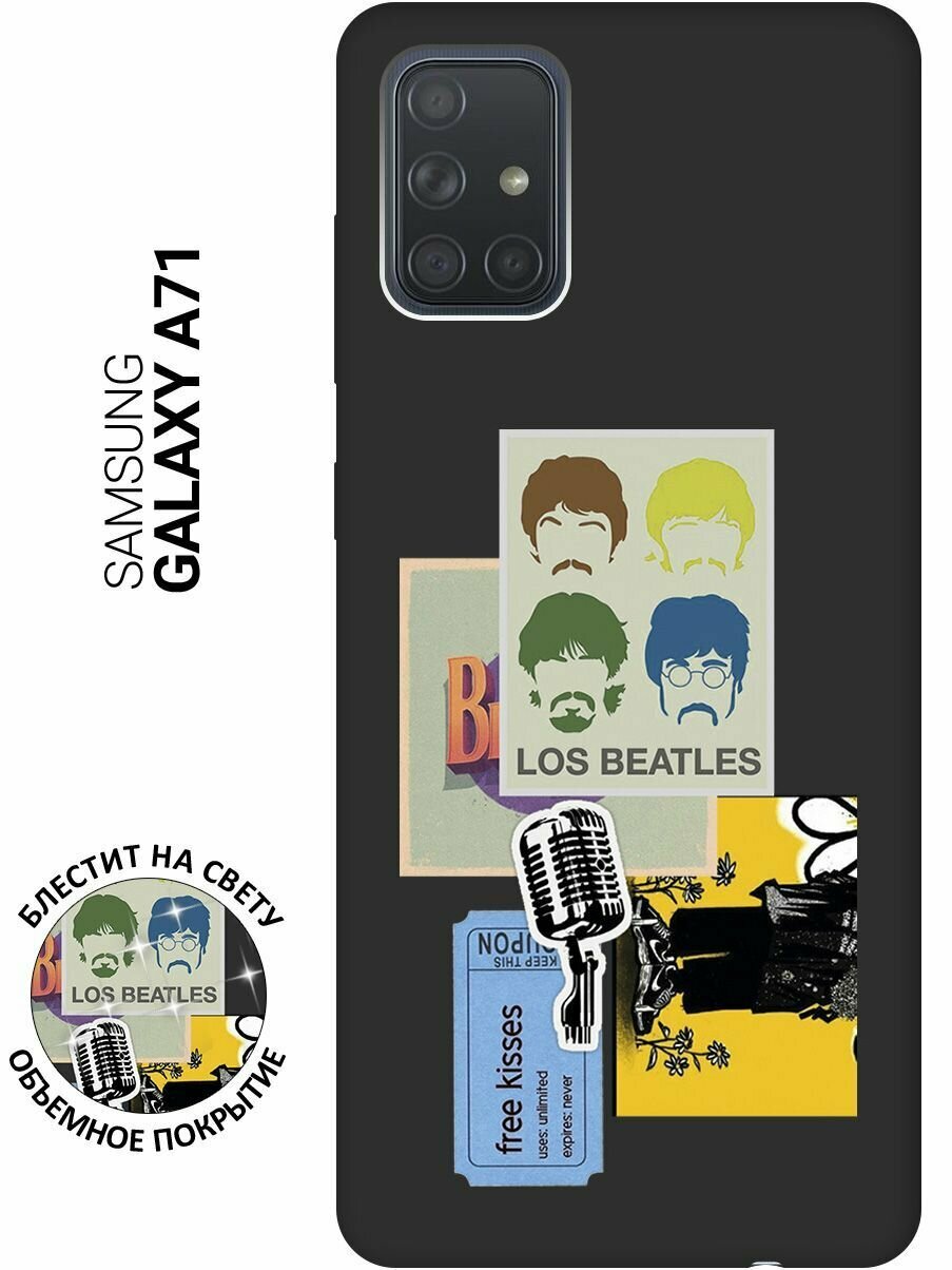 Матовый Soft Touch силиконовый чехол на Samsung Galaxy A71, Самсунг А71 с 3D принтом "Beatles Stickers" черный