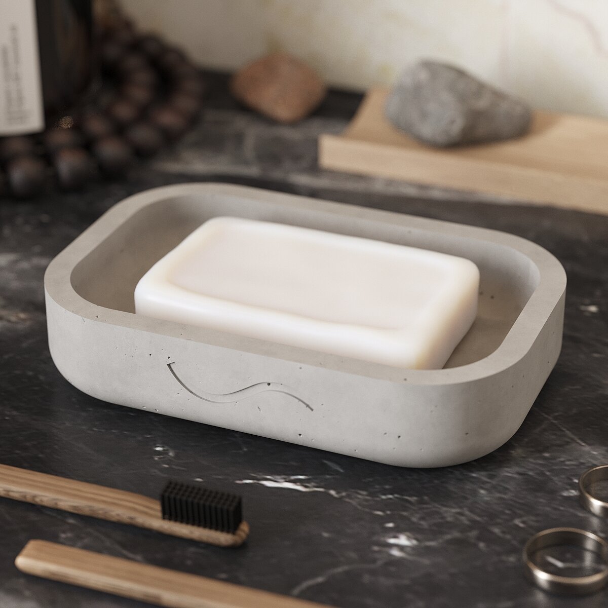 Мыльница для ванной и кухни Aura из бетона, прямоугольная, серая матовая